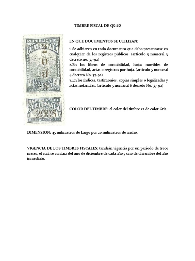 Uso y Tipos de Timbres Fiscales en Guatemala | PDF | Justicia | Crimen ...