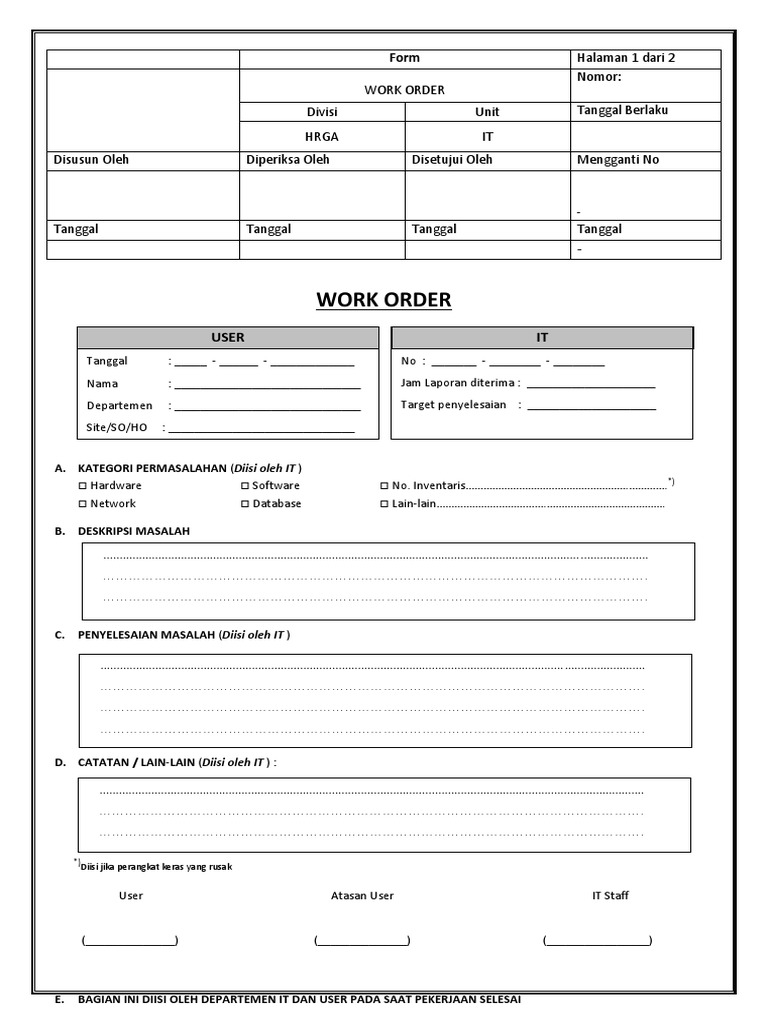 Form Work Order | PDF