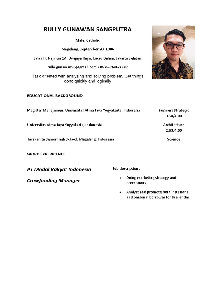 CV - Rully Gunawan Sangputra | PDF | Business | Economies