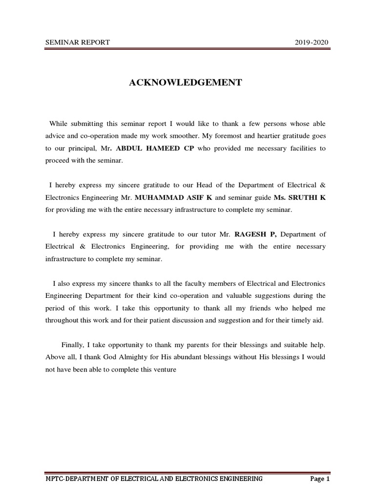 Acknowledgement: Mptc-Department of Electrical and Electronics Engineering | PDF | Mobile App ...