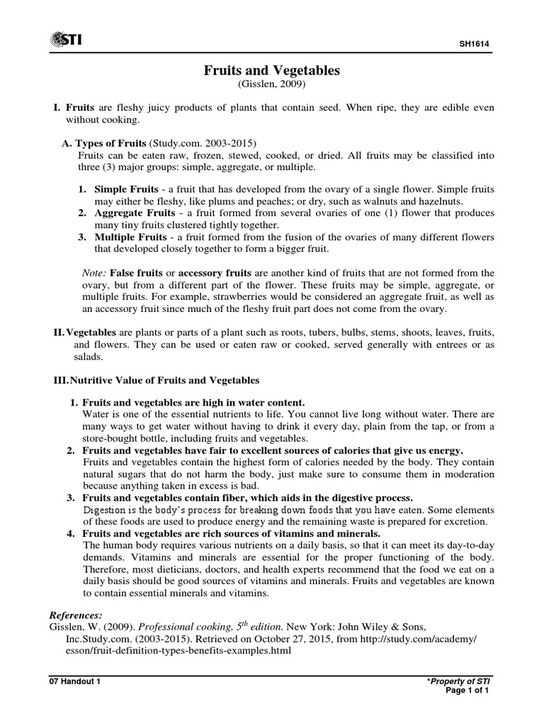 Fruits and Vegetables: References | PDF | Fruit | Vegetables