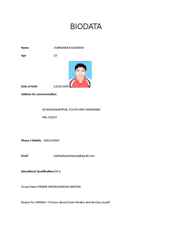 Biodata Format Final | PDF