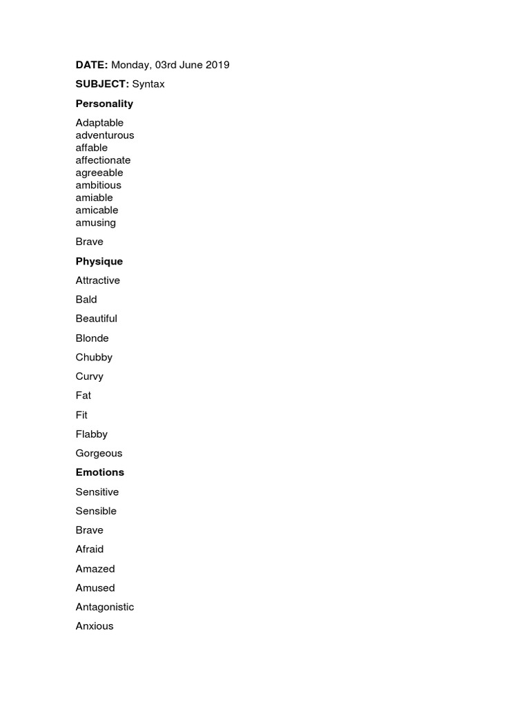 Adjectives: Types and Examples | PDF