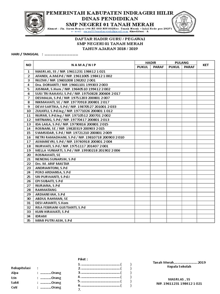 Absen Harian Guru | PDF