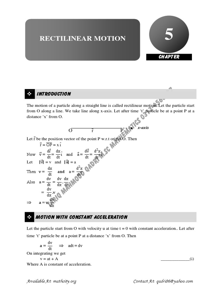 Rectilinear Motion: Problems & Solutions | PDF | Acceleration | Change