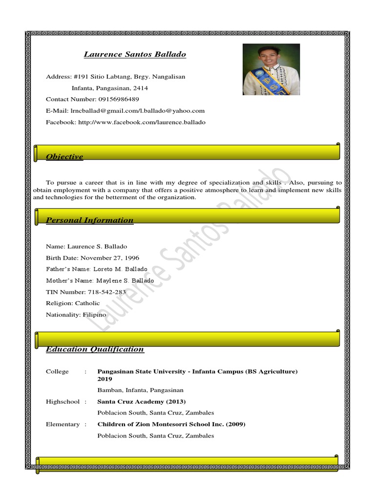 Laurence Santos Ballado's Resume | PDF | Wellness