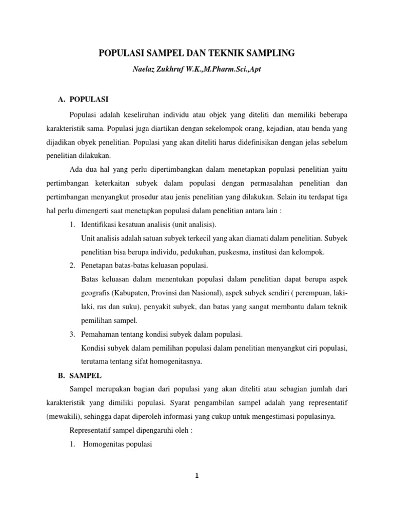 Bahan Ajar Populasi Sampel Dan Teknik Sampling | PDF