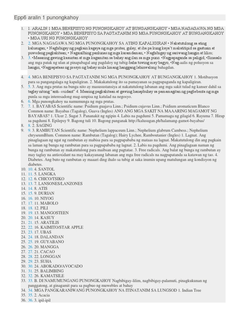 Epp6 Aralin 1 Punongkahoy | PDF