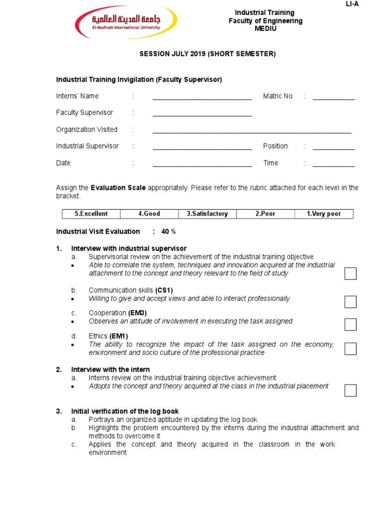 Industrial Training Required Documents | Download Free PDF | Rubric ...