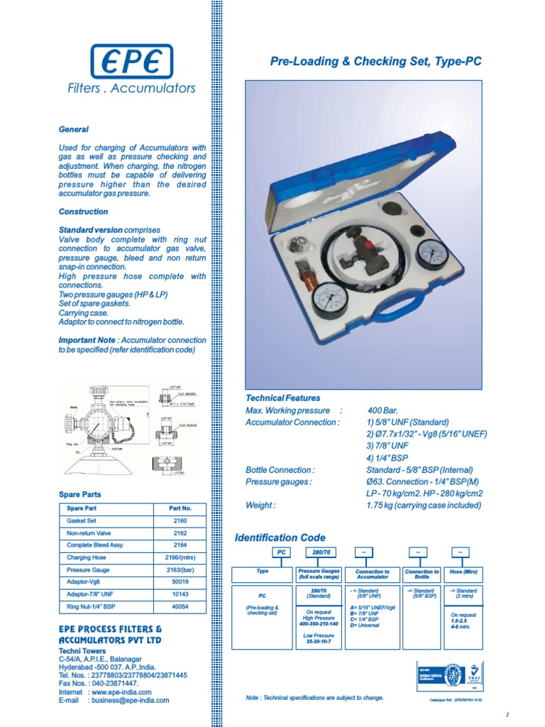 Pre-Loading & Checking Set Maintains Gas Pressure in Accumulators | PDF ...