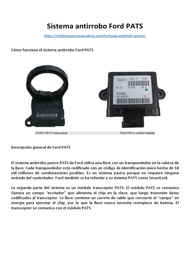 FORD PATS (Sistema Antirrobo) - Como Funciona | PDF | Relé | Electrónica