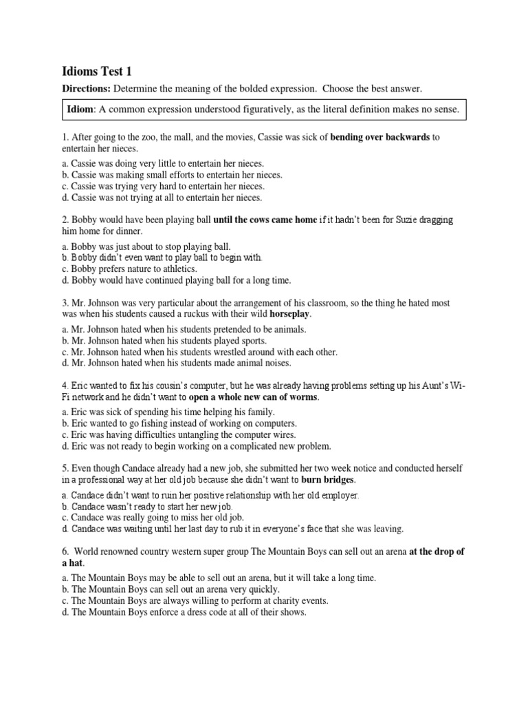 Idioms Test | PDF | Idiom