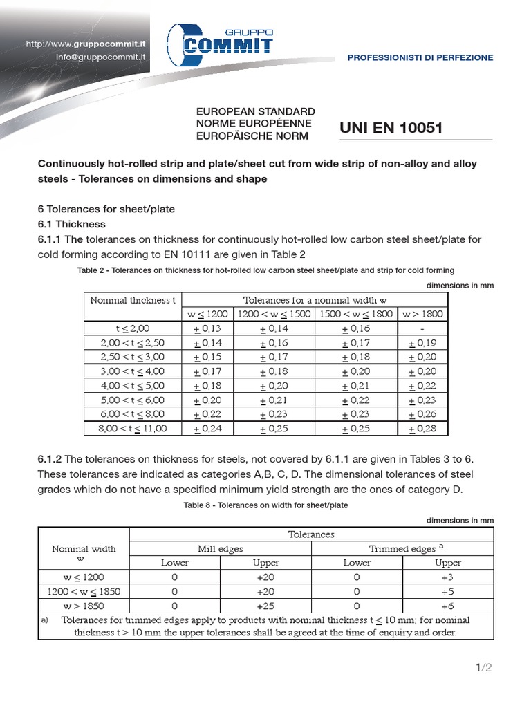 En 10051 PDF | PDF | Engineering Tolerance | Rolling (Metalworking)