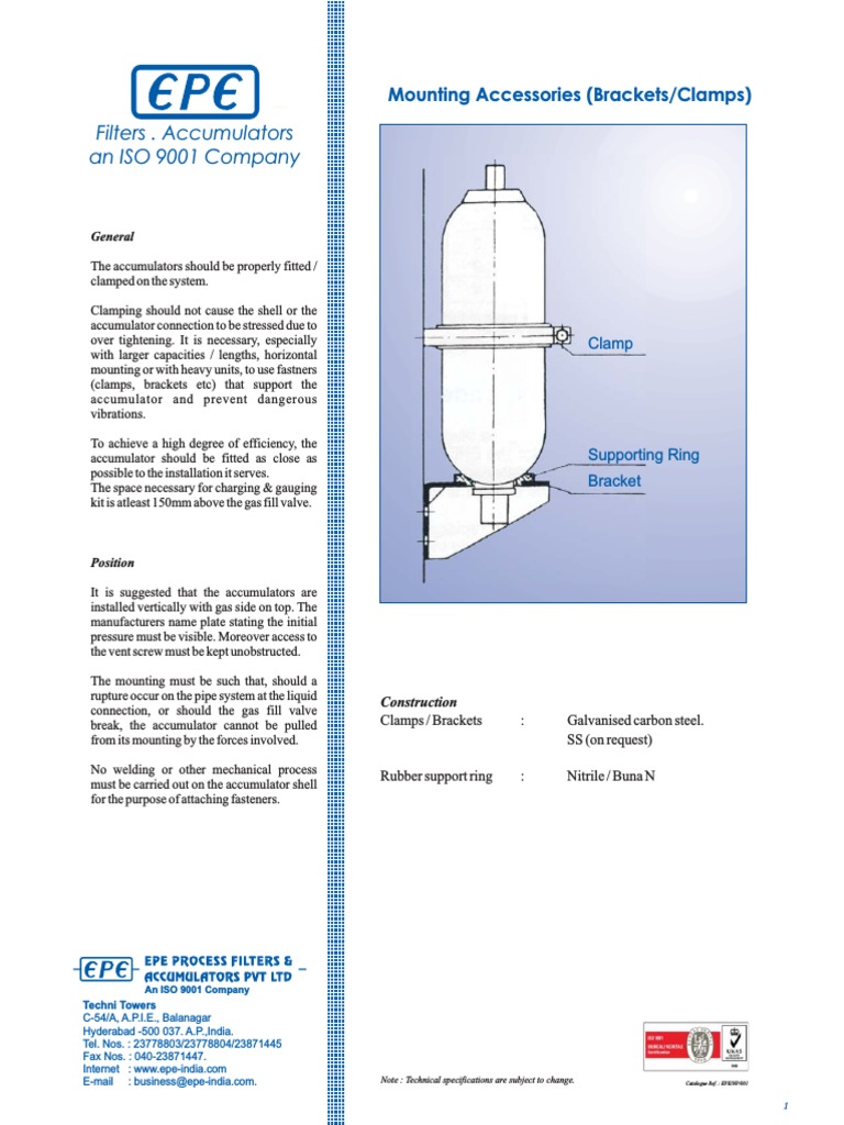 Accumulator Mounting Accessories Guide | PDF | Pipe (Fluid Conveyance ...