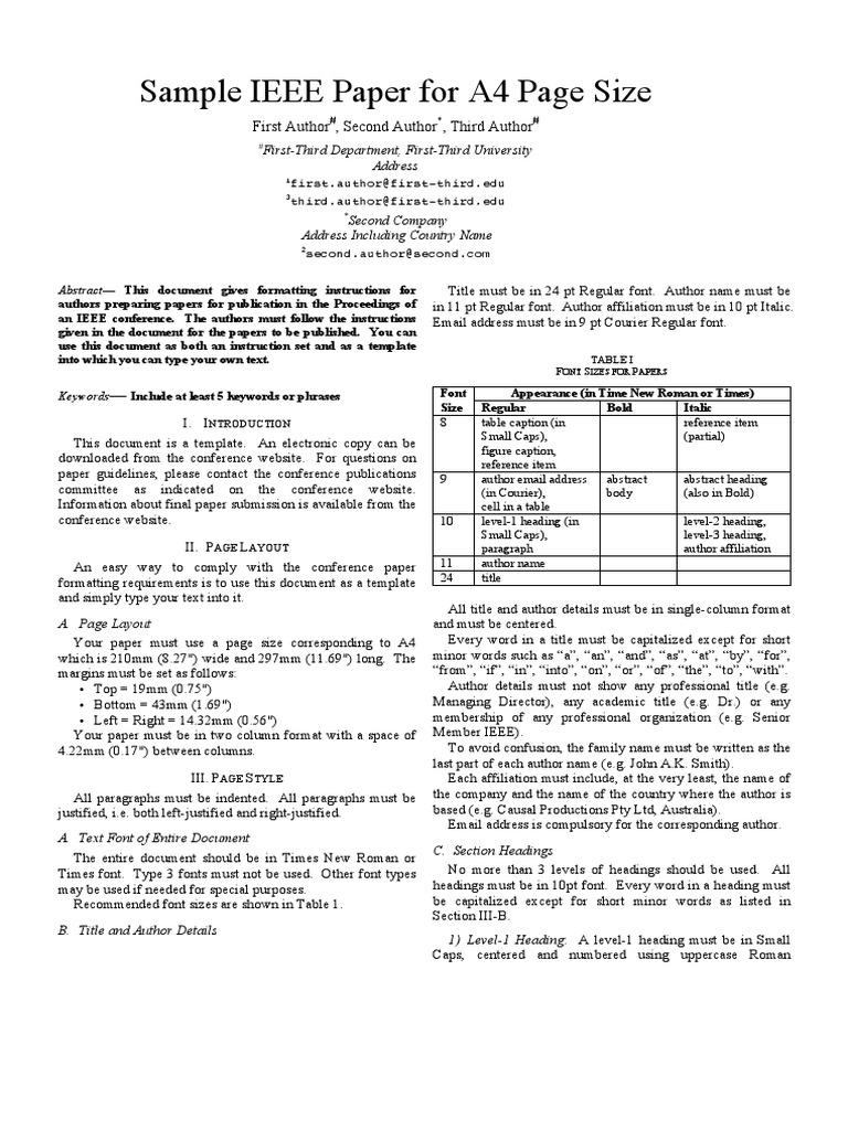 Sample IEEE Paper For A4 Page Size: First Author, Second Author, Third ...