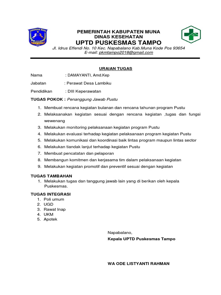 Uraian Tugas Perawat Pustu | PDF