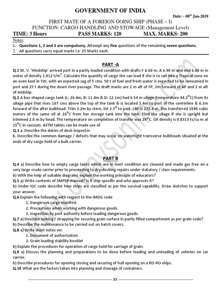 Cargo Handling and Stowage Examination: Document Providing Examination ...