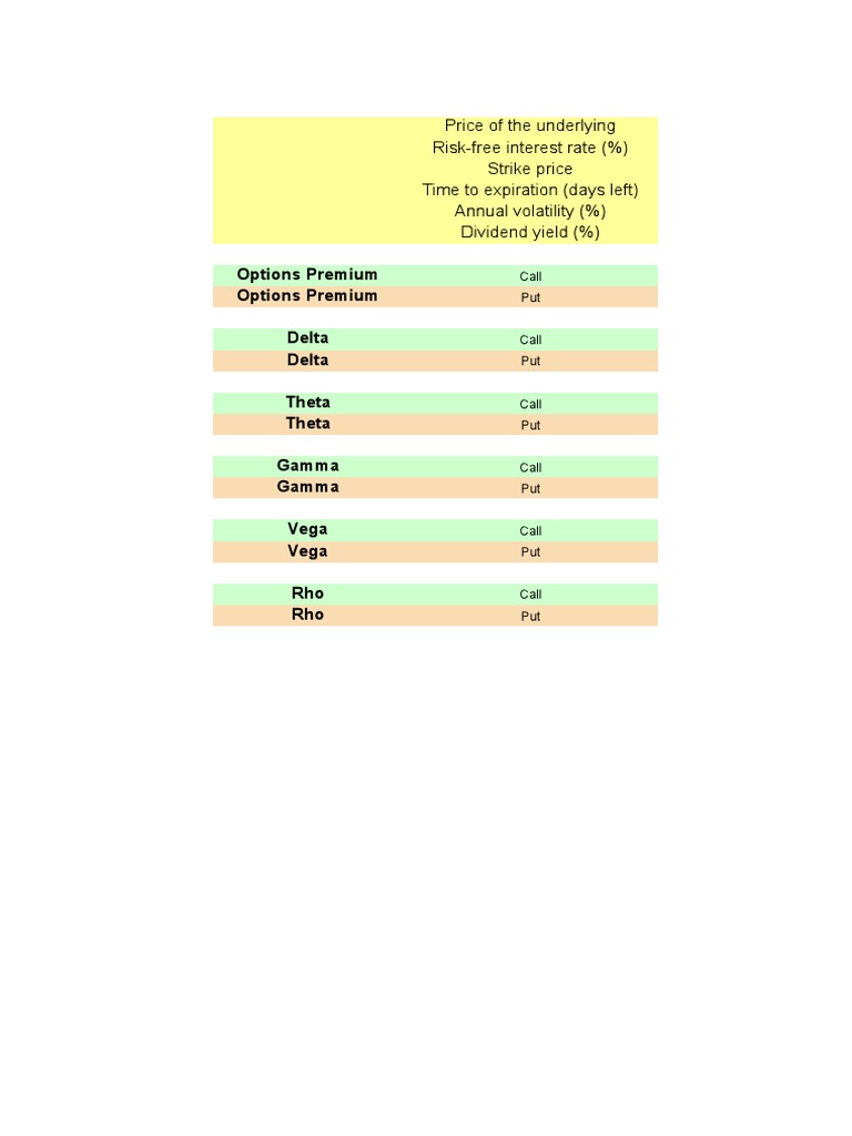 Options Greeks Calculator Overview | PDF | Greeks (Finance) | Option ...