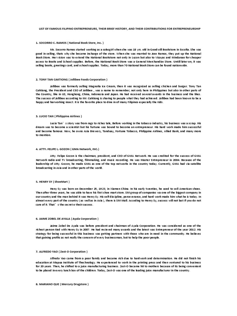 Profiles of Successful Filipino Entrepreneurs: Their Journeys from ...
