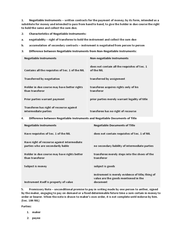 Negotiable Instruments Non-Negotiable Instruments | PDF | Negotiable ...