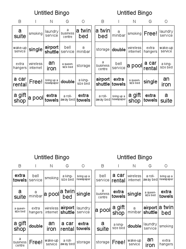 BINGO Cards "Hotel" | PDF | Leisure | Business