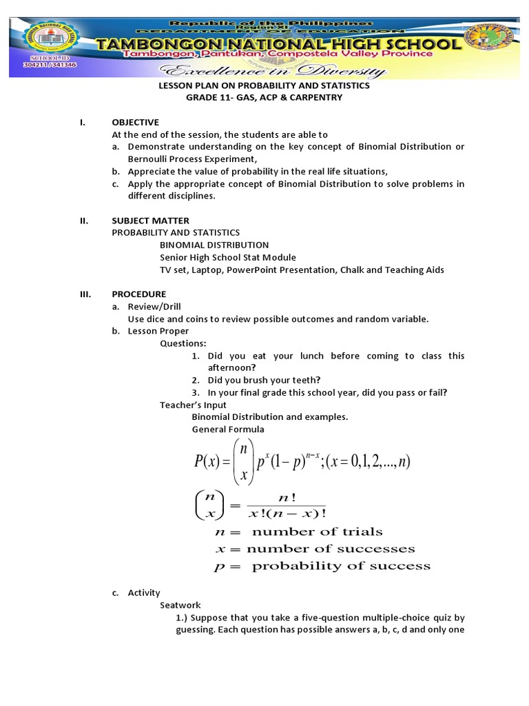 Lesson Plan On Probability and Statistics | PDF | Probability ...