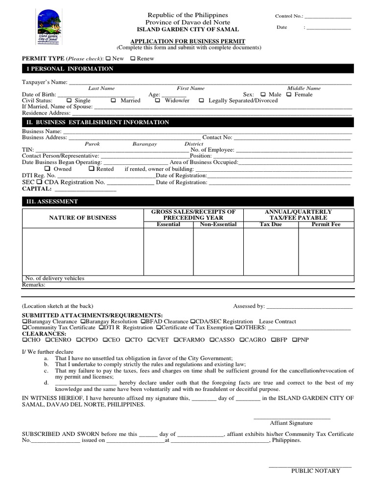 Business Permit Form | PDF | Affidavit | Taxes