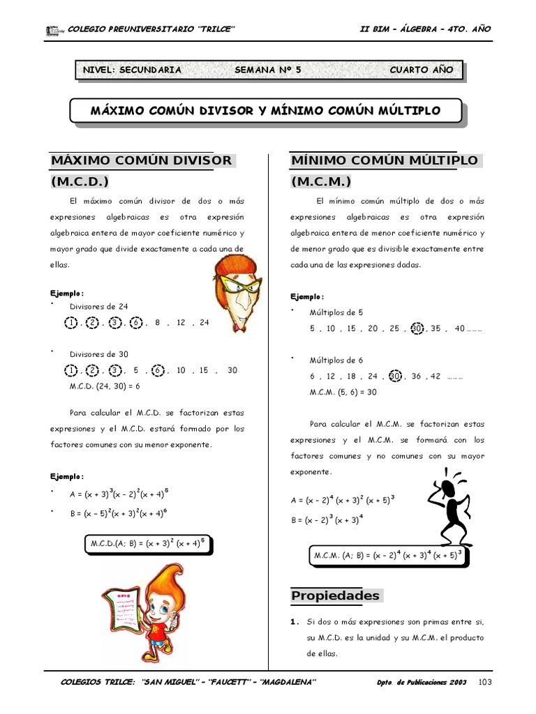 II BIM - 4to. Año - ALG - Guía 5 - M.C.D. Y M.C.M | PDF | Números | Matemática Elemental