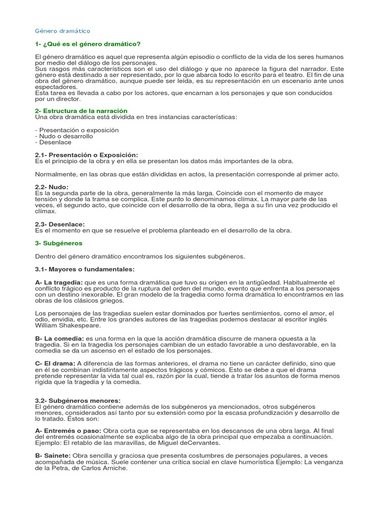 Estructura y Subgéneros del Drama | PDF | Comedia | Teatro