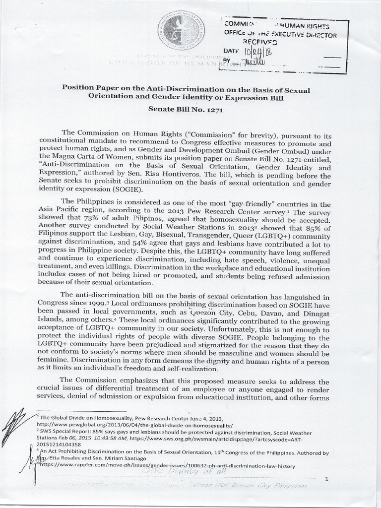 Position Paper On The Anti Discrimination On The Basis of Sexual ...