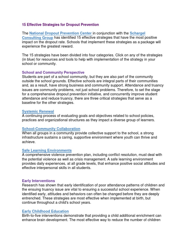 15 Effective Strategies For Dropout Prevention | PDF | Mentorship ...