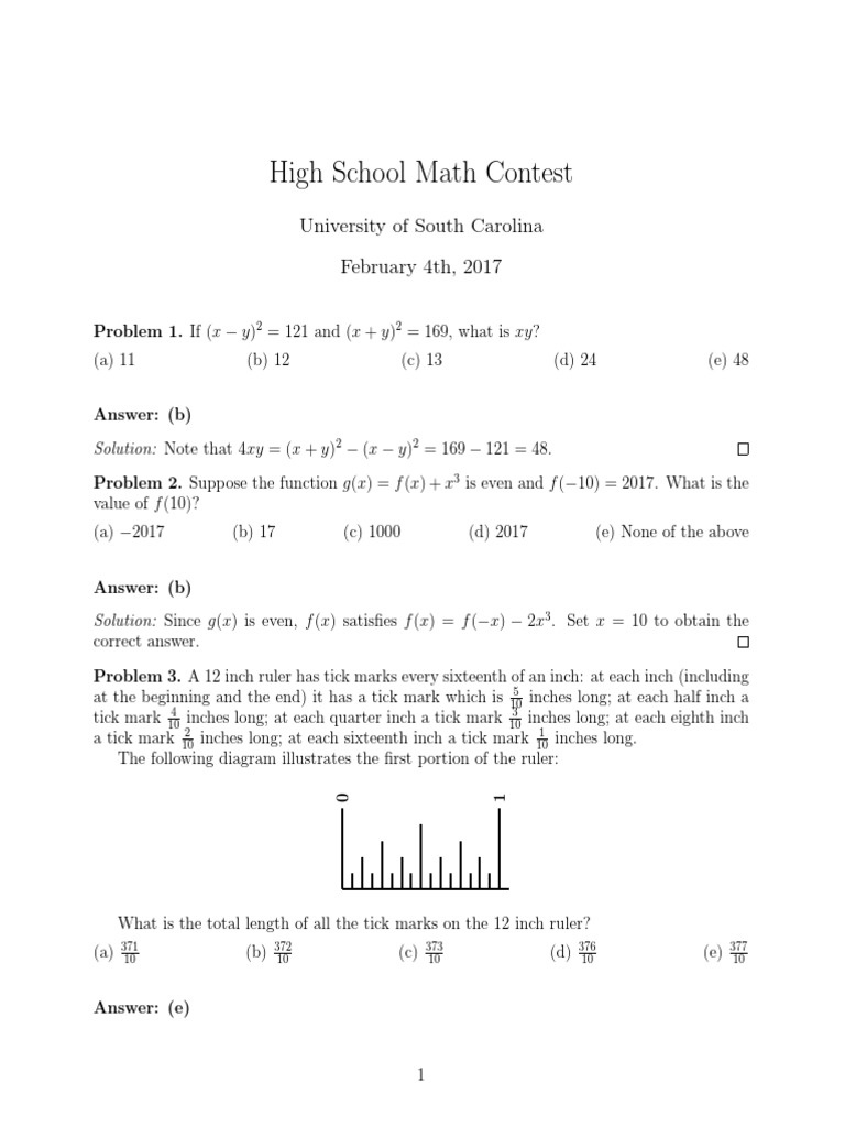 High School Math Contest Problems and Solutions | PDF | Sine | Circle