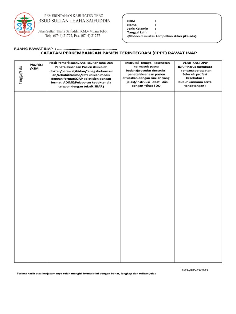 CPPT Ruang Rawat Inap | PDF
