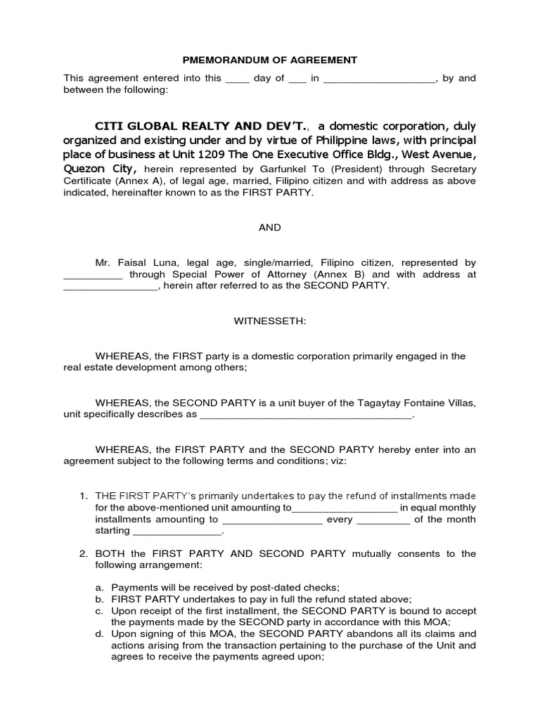 MEMORANDUM OF AGREEMENT Revised | PDF | Government | Common Law