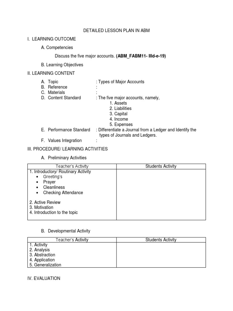 Detailed Lesson Plan in Abm (Accounts) | PDF