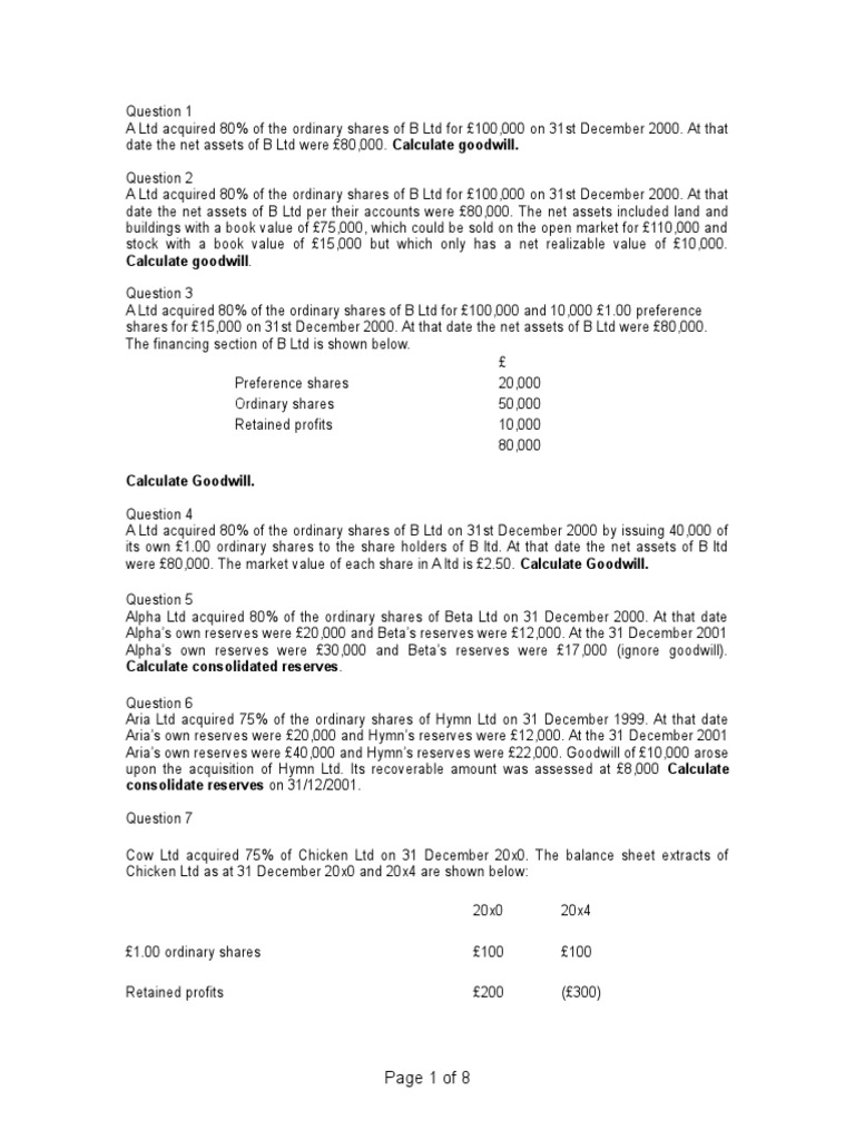 Group Accounts Practice | PDF | Debits And Credits | Book Value