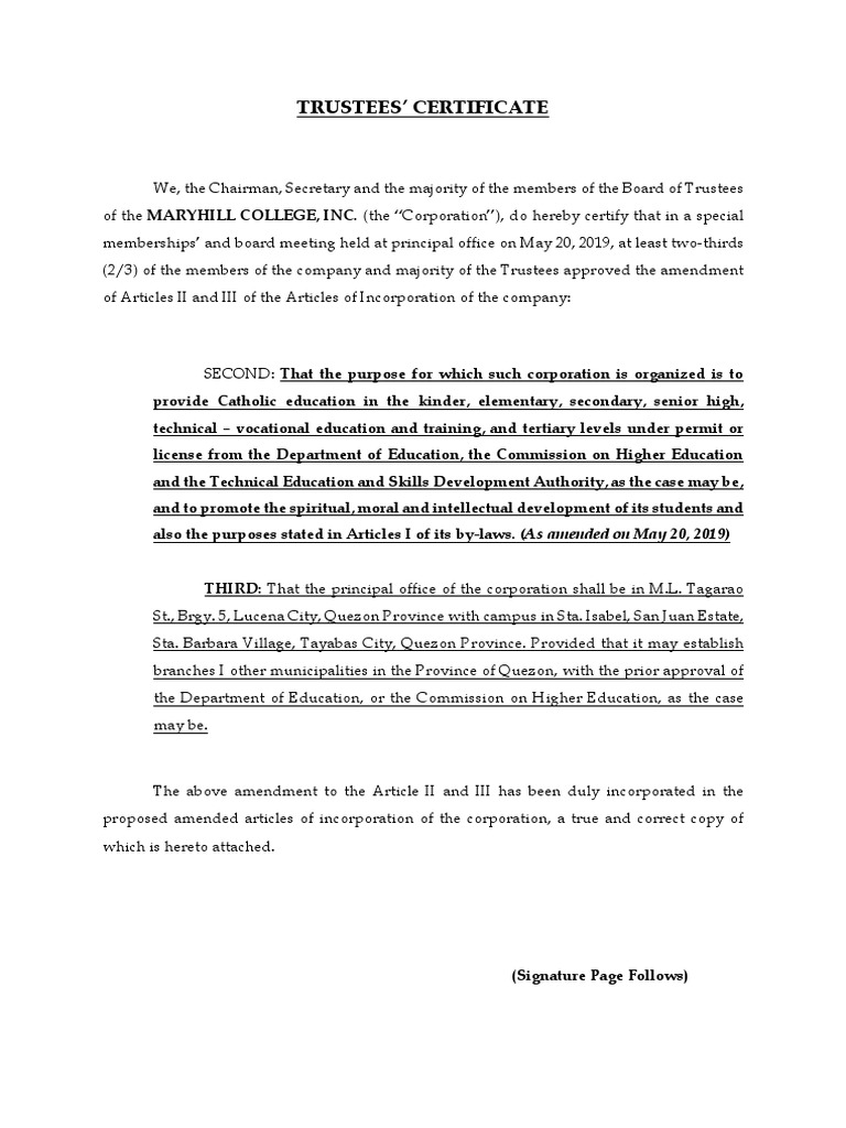 Trustees' Certificate | PDF | Government | Social Institutions