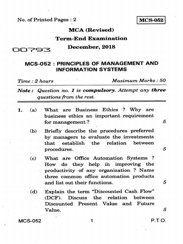 MCA (Revised) Term-End Examination December, 2018: Time: 2 Hours Maximum Marks: 50 | PDF
