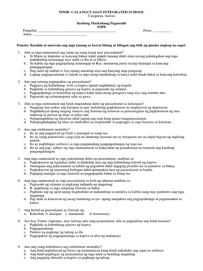 Esp 8 3rd-Exam | PDF