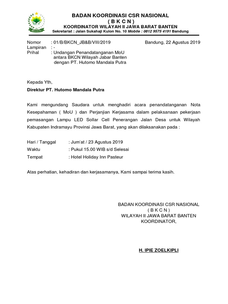 Undangan Penandatanganan MoU BKCN | PDF | Pengelolaan Keuangan & Uang