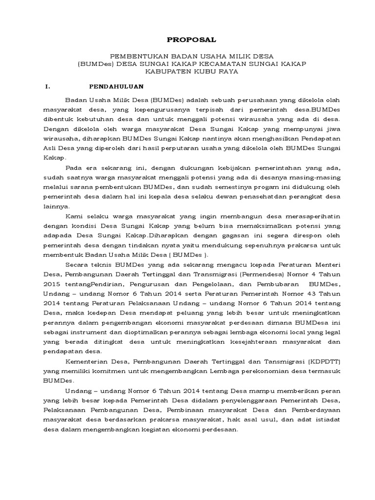 Contoh Proposal Pendirian BUMDES KKR Ok | PDF
