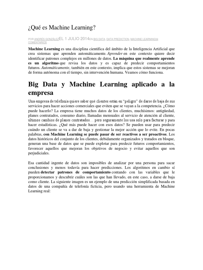 Qué Es Machine Learning | PDF | Aprendizaje automático | Big Data