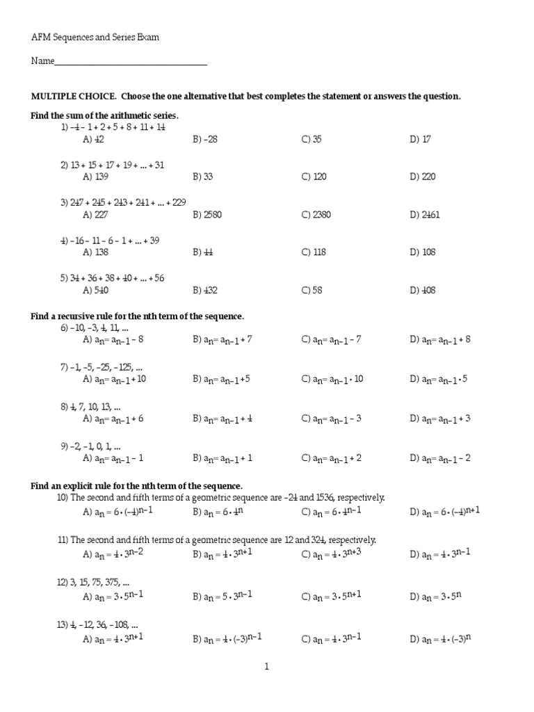 Sequences - Series Exam Practice PDF | PDF | Mathematical Structures ...