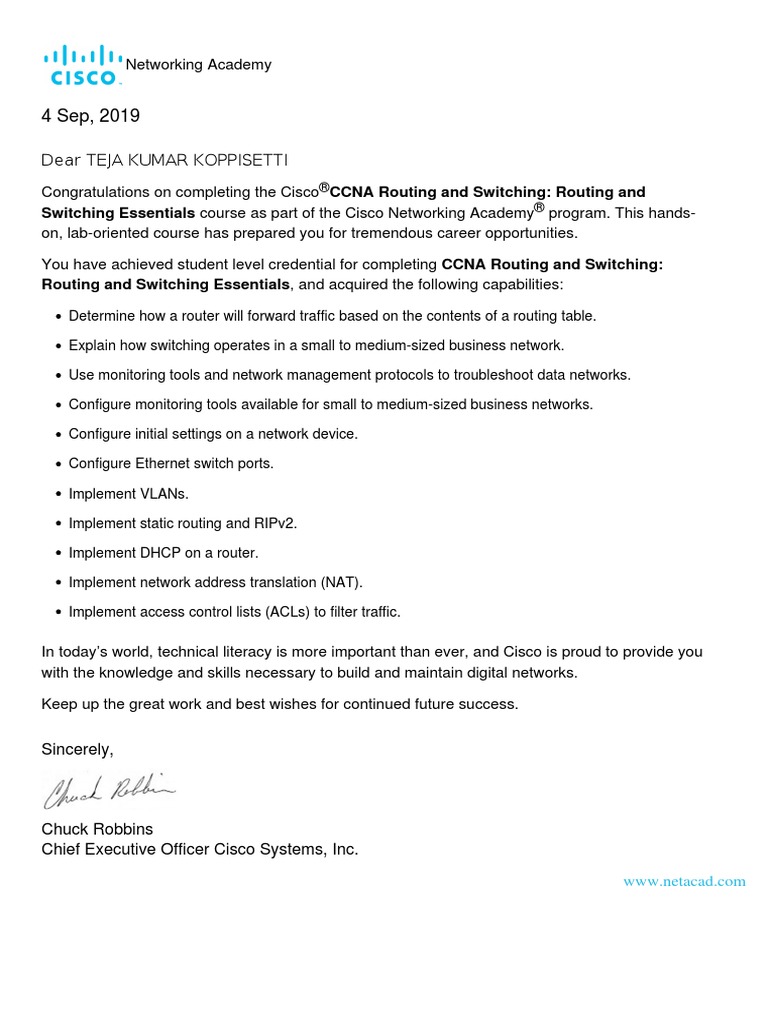 TEJAKUMARKOPPISETTI CCNA - Modul Letter PDF | PDF