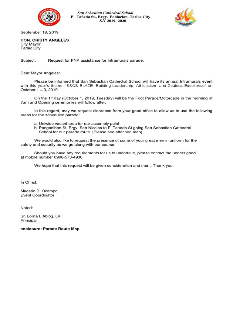 SSCS Intrams 2019 Letter For Parade Assistance | PDF