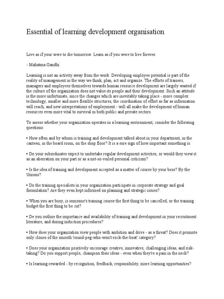 Essential of Learning Development Ion | PDF | Organization Development ...