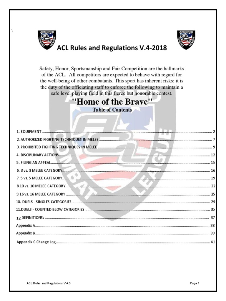 "Home of The Brave": ACL Rules and Regulations V. 4-2018 | PDF ...