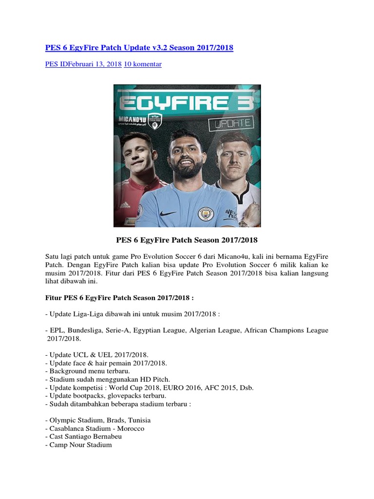 PES 6 EgyFire Patch 2017/18 Update | PDF | Sports & Recreation