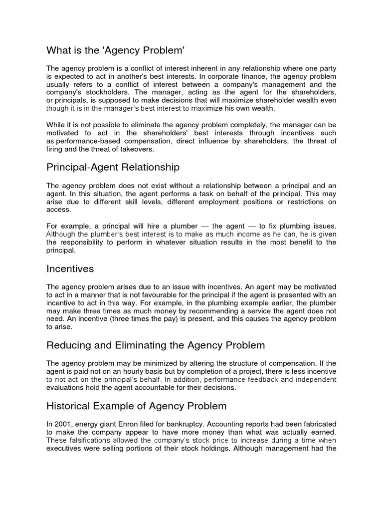0 Agency Problem | PDF | Stocks | Conflict Of Interest