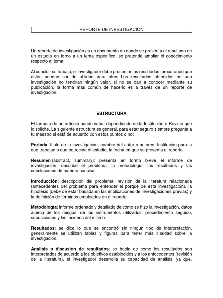 Como Hacer Un Reporte de Investigación | PDF | Conocimiento | Science